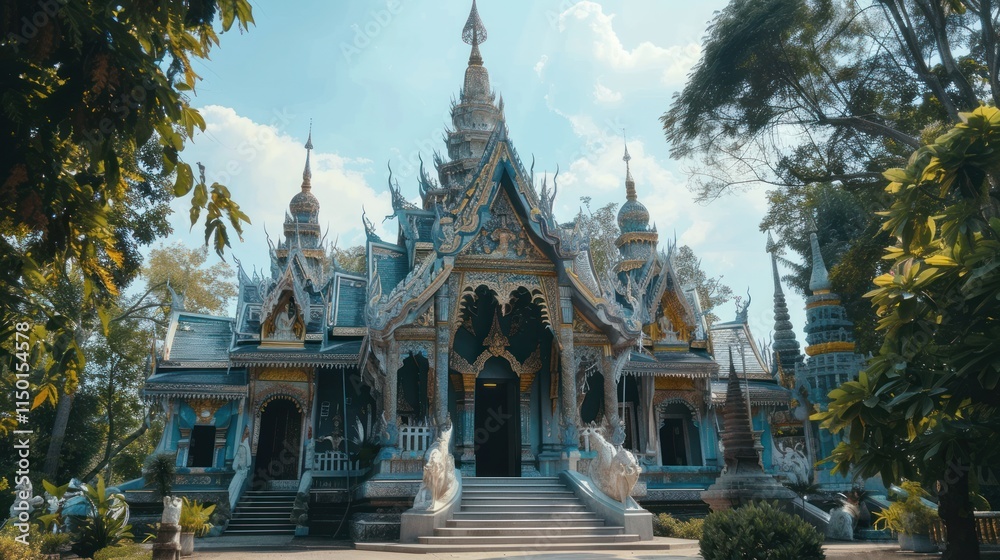 An iconic Wat in Thailand, with detailed murals and ceremonial ...
