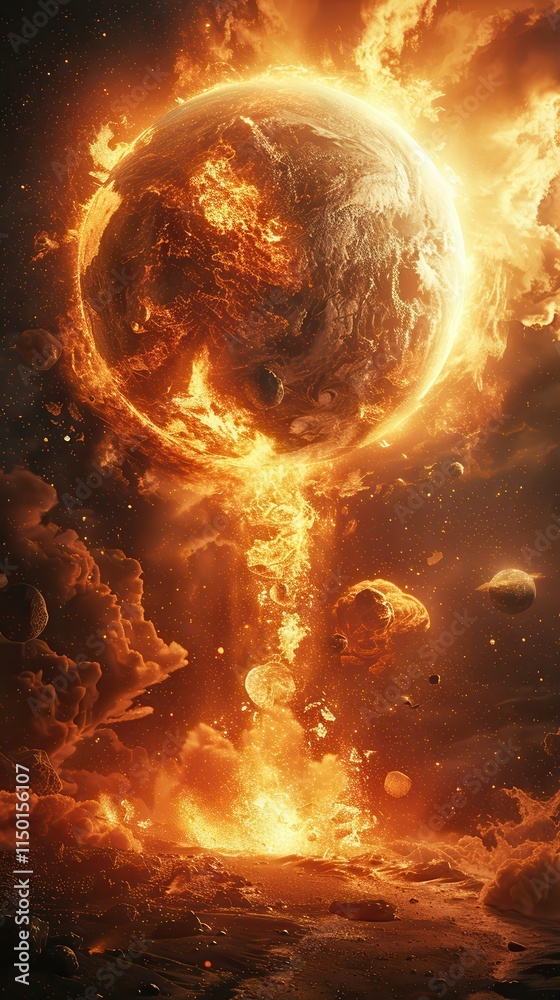 Cosmic Inferno: A fiery planet burns with an intensity that consumes ...