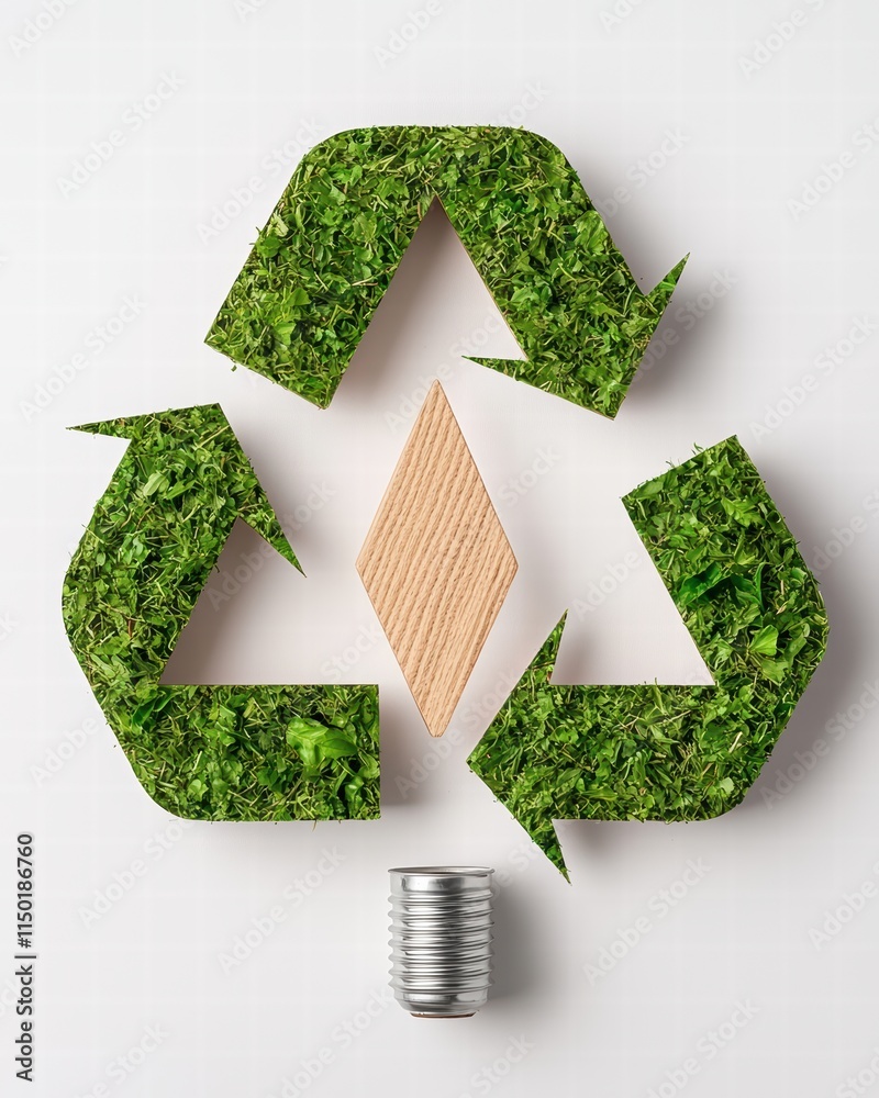 Eco-friendly symbol with green leaves and light bulb, representing ...