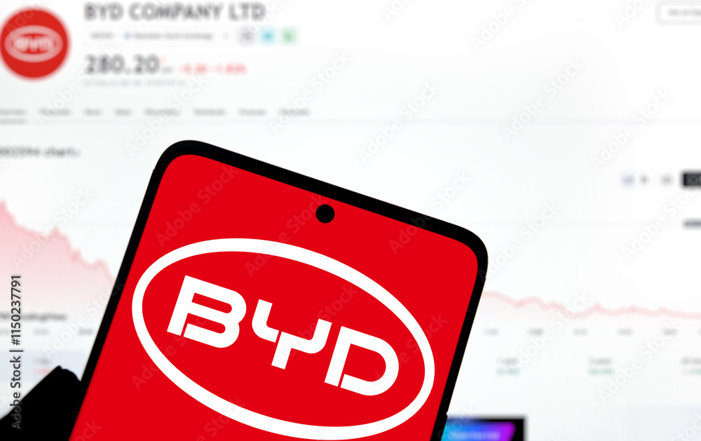 Dhaka, Bangladesh- 22 Dec 2024: BYD logo is displayed on smartphone ...