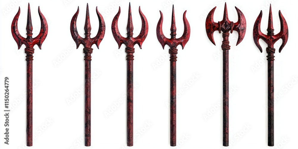 Stock-Foto „Set collection of devil demon satan red rustic trident ...