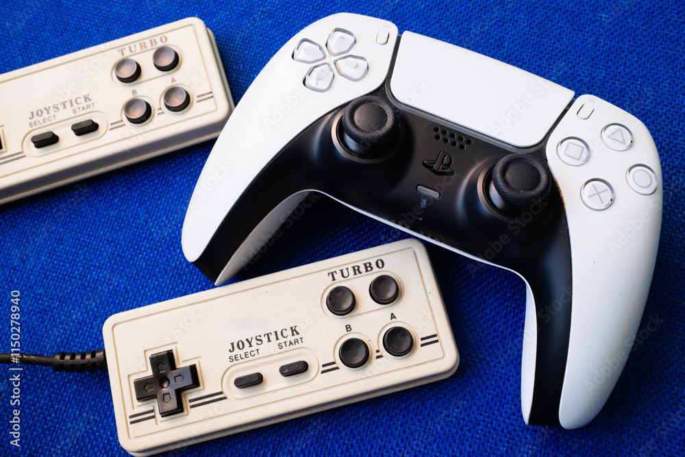 Almaty, Kazakhstan, 12.22.2024: Retro gaming controllers collection ...