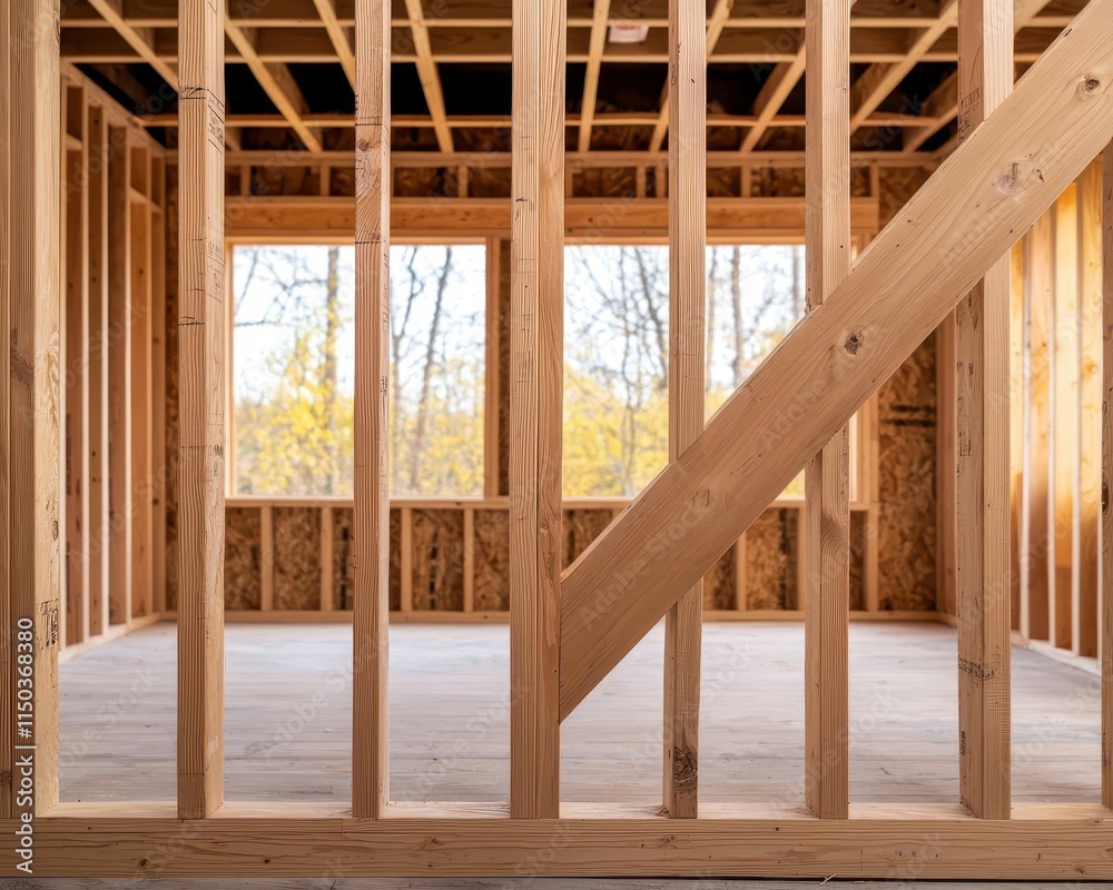 Blueprint overlay showing house framework, structural beams ...