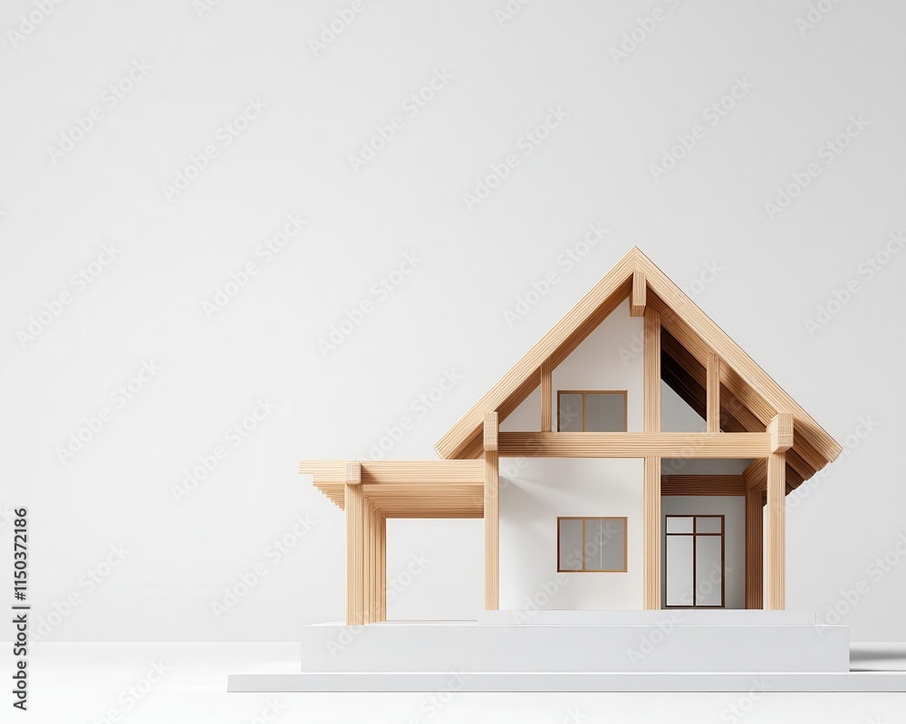 Crosssection of house blueprint and unfinished structure, beams and ...