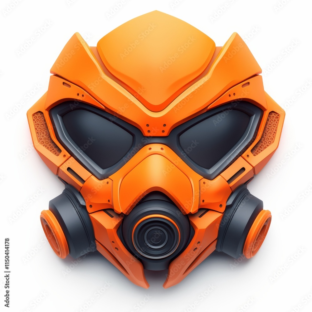 PM2.5 mask. This image features a striking orange gas mask with a ...