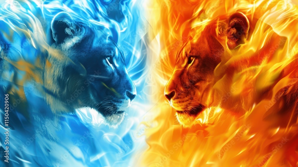 Ice vs fire in abstract wallpaper, a flowing motion of cold water vs ...