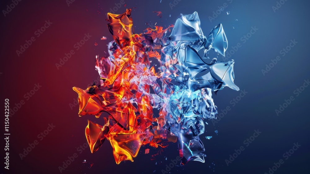 Ice vs fire in abstract art, a striking vs flowing design of cold water ...