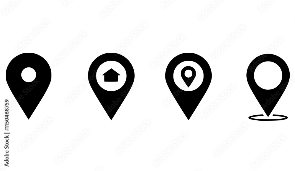 location icon set map pointer pin sign symbol red black outline destination icon place address ...