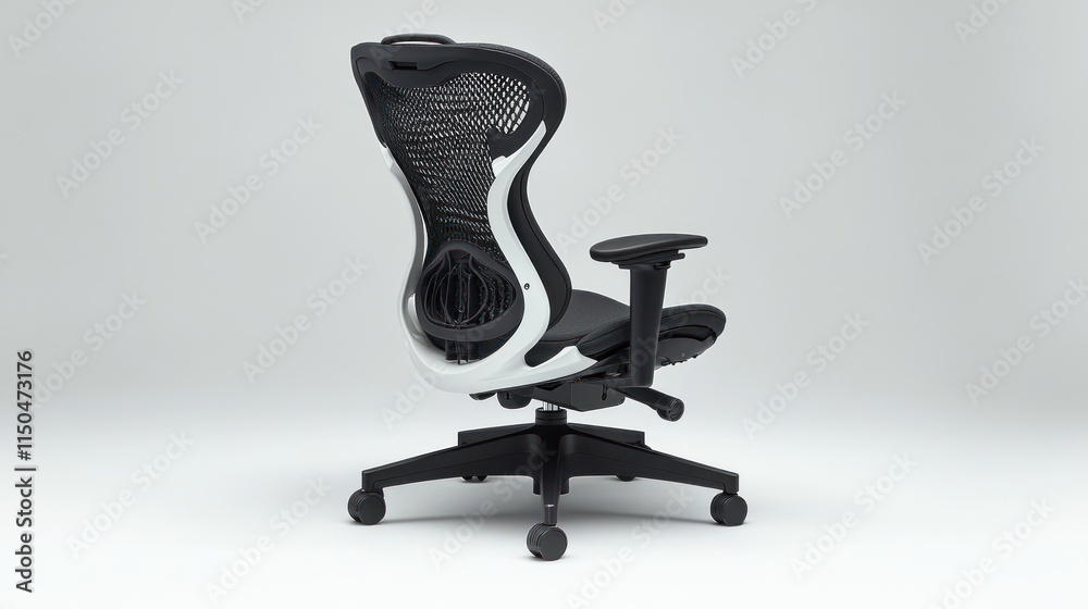 Black and white ergonomic office chair, rear view, featuring mesh back ...