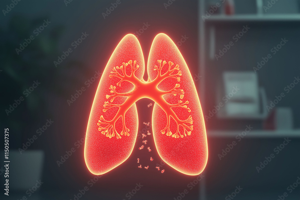 Pneumonia lung cough hospitalization. Glowing 3D representation of ...