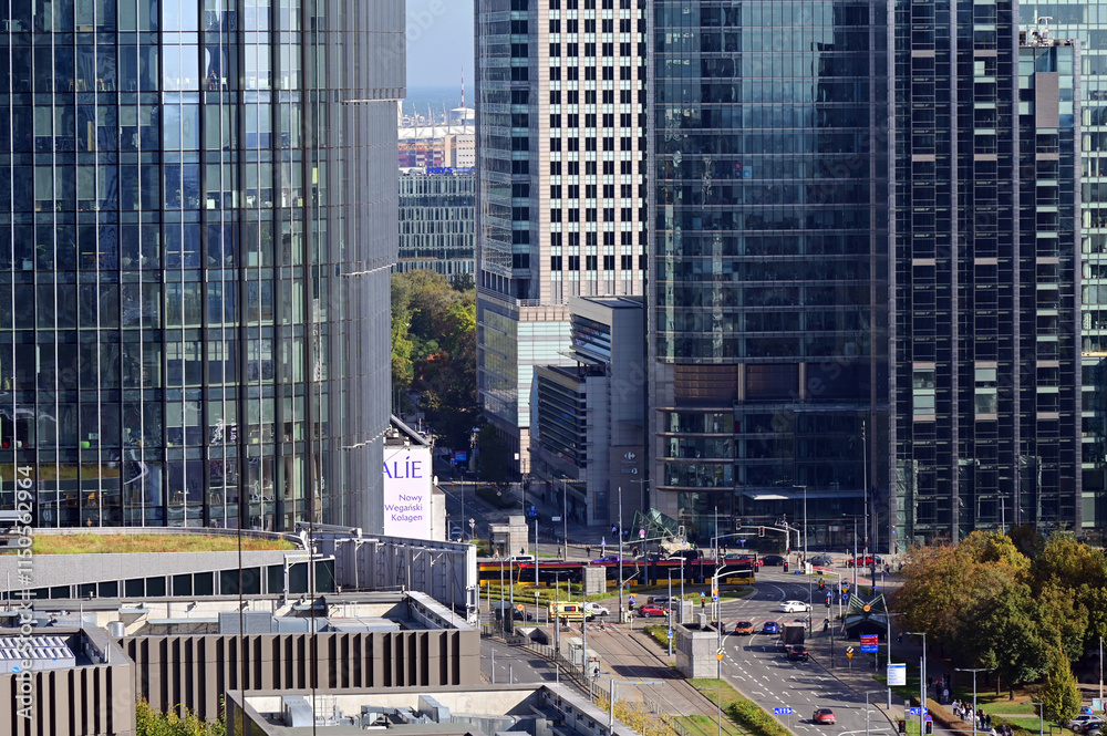 Warsaw, Poland, Europe - Rondo ONZ, UN Roundabout, with skyscrapers ...
