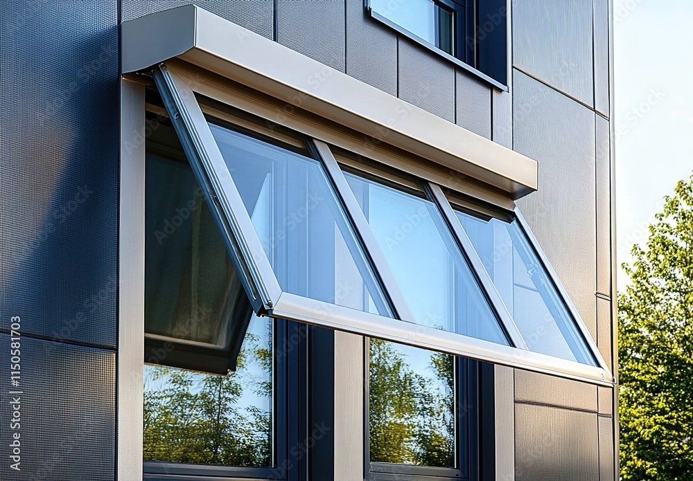 Elegant aluminum awning window, with an aluminum profile and glass Stock Photo | Adobe Stock
