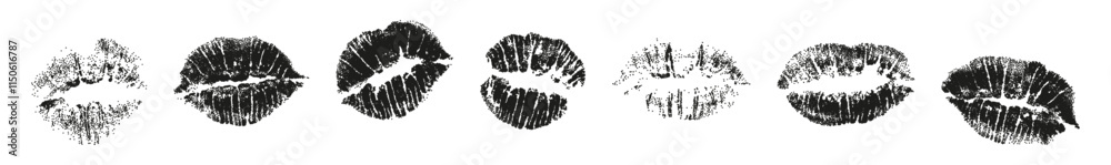 Lipstick imprints trendy stipple photocopy elements set. Lips, kiss ...