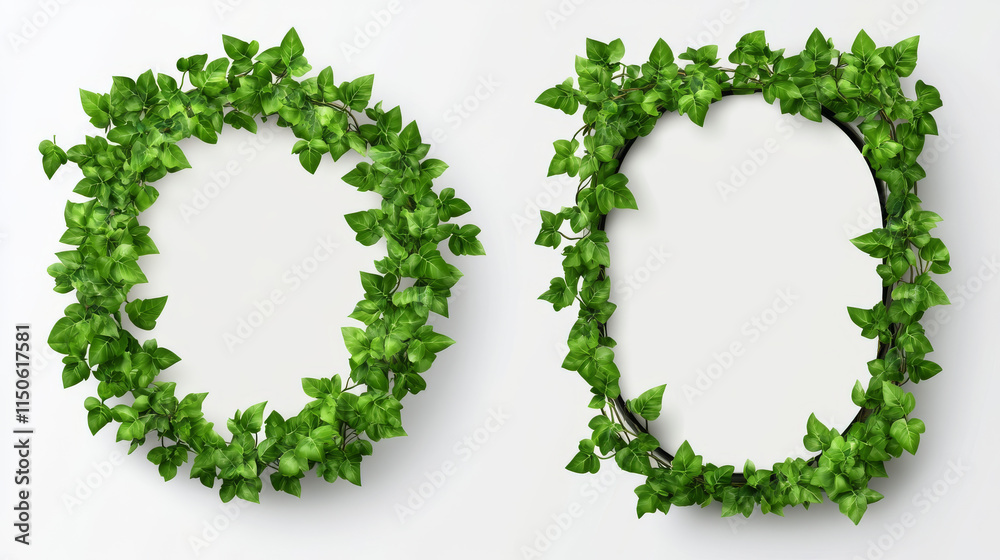 Ivy frames, climbing vine with green leaves of creeper plant ...