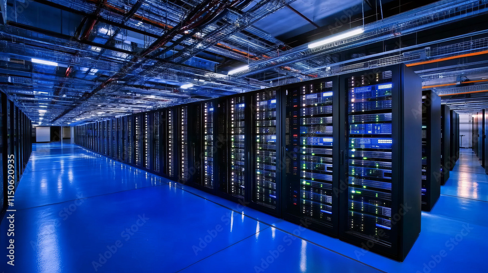 Vector cartoon interior of future data center room with server hardware ...