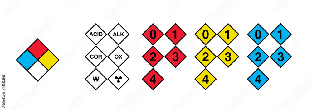 NFPA Diamond set collection, Chemical safety sign vector set, NFPA ...