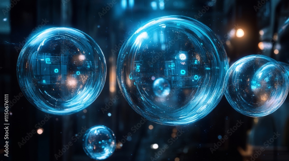 Bubble shields, protection force fields. Vector realistic set of safety ...