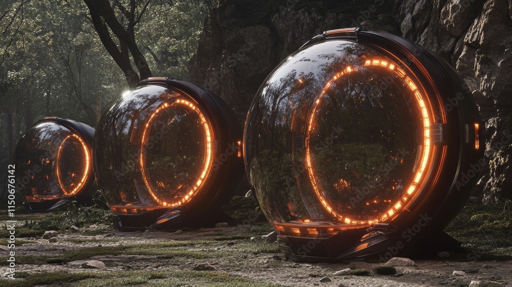 Bubble shields, protection force fields. Vector realistic set of safety ...