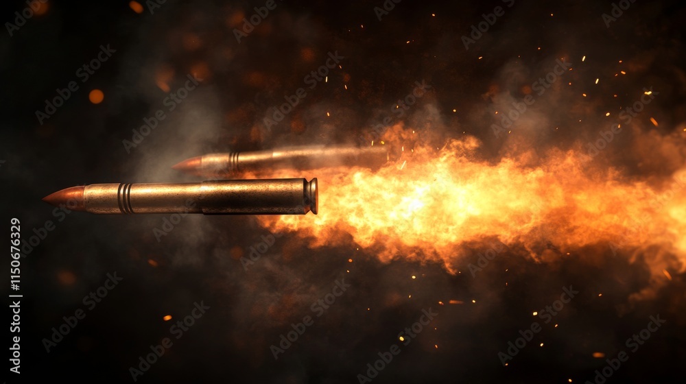 Gun shot with fire and smoke. Weapon firing effects. Vector realistic ...