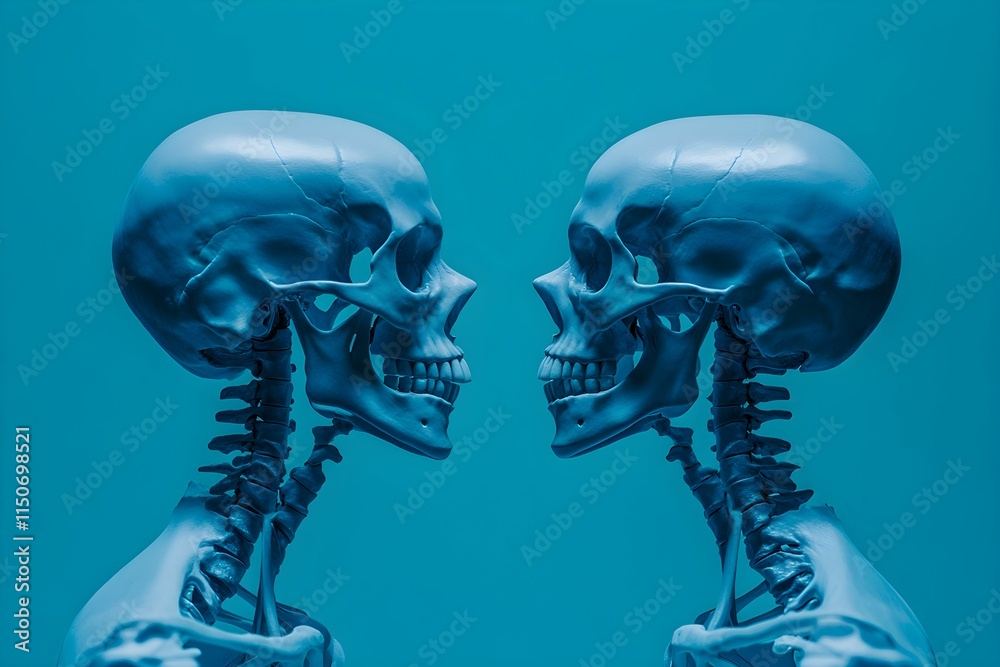 Anatomical comparison of two human skulls highlighting structural ...