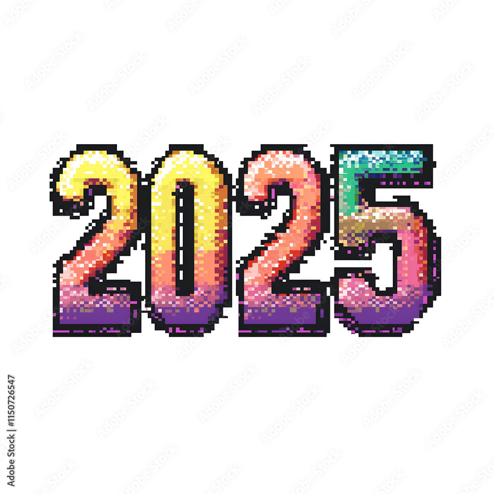2025 Text in Retro Pixel Art Style Stock Illustration | Adobe Stock