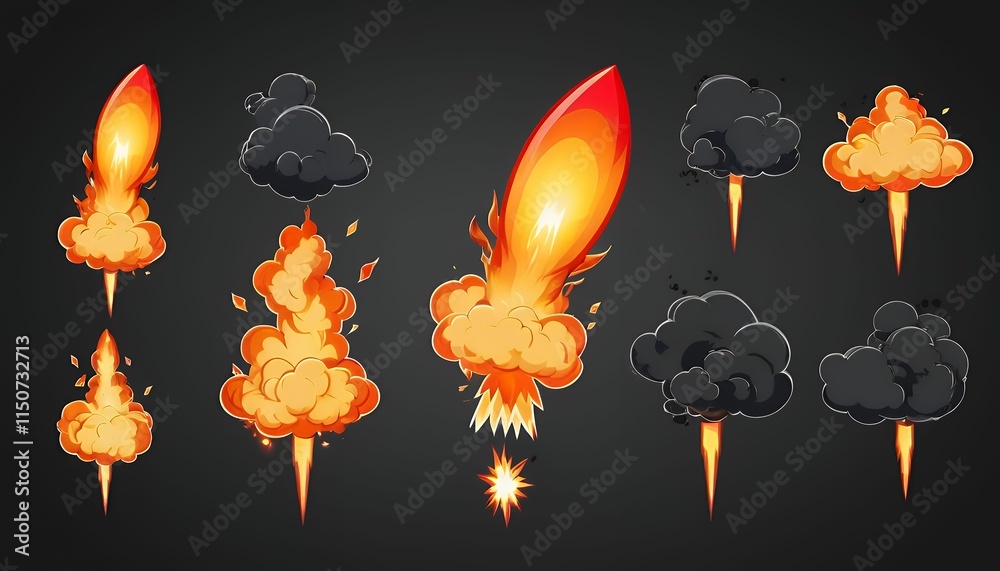 Bomb explosion, rocket hit animation effect. Sprite sheet of blast with ...