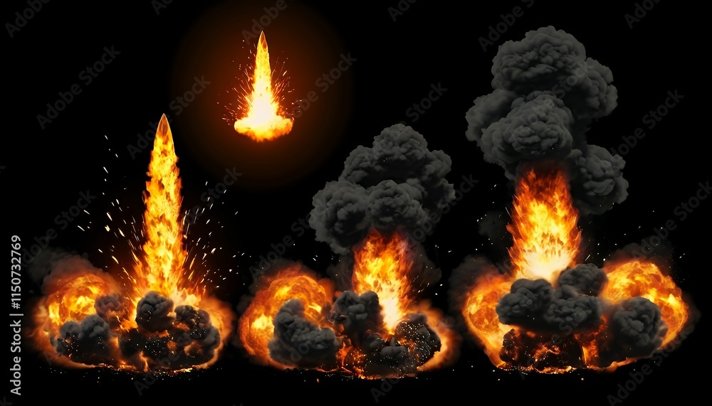 Bomb explosion, rocket hit animation effect. Sprite sheet of blast with ...