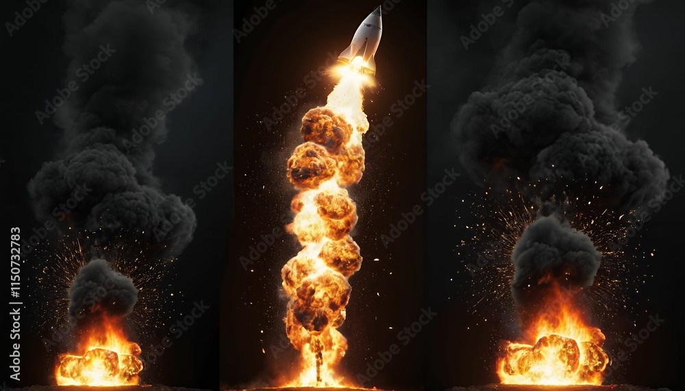 Bomb explosion, rocket hit animation effect. Sprite sheet of blast with ...