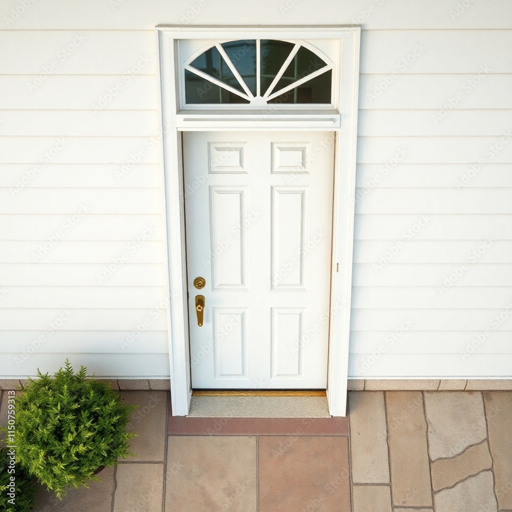 Overhead shot of a house door, top-down perspective showing distinct ...