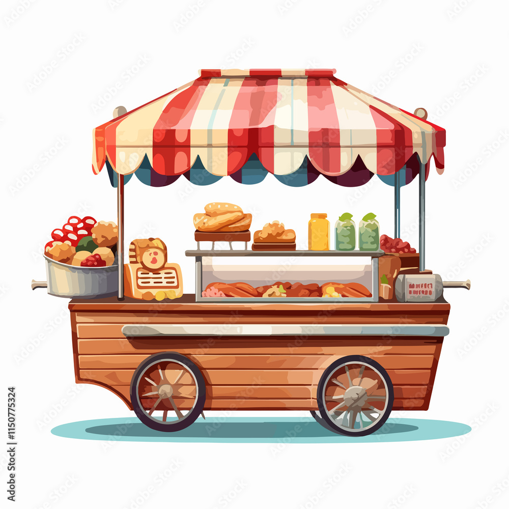 Professional Food Booth Cart Vector Illustration for Isolated White ...