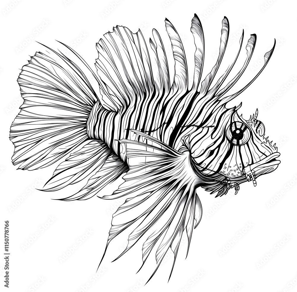 black and white vector line drawing for an adult coloring book, of the ...