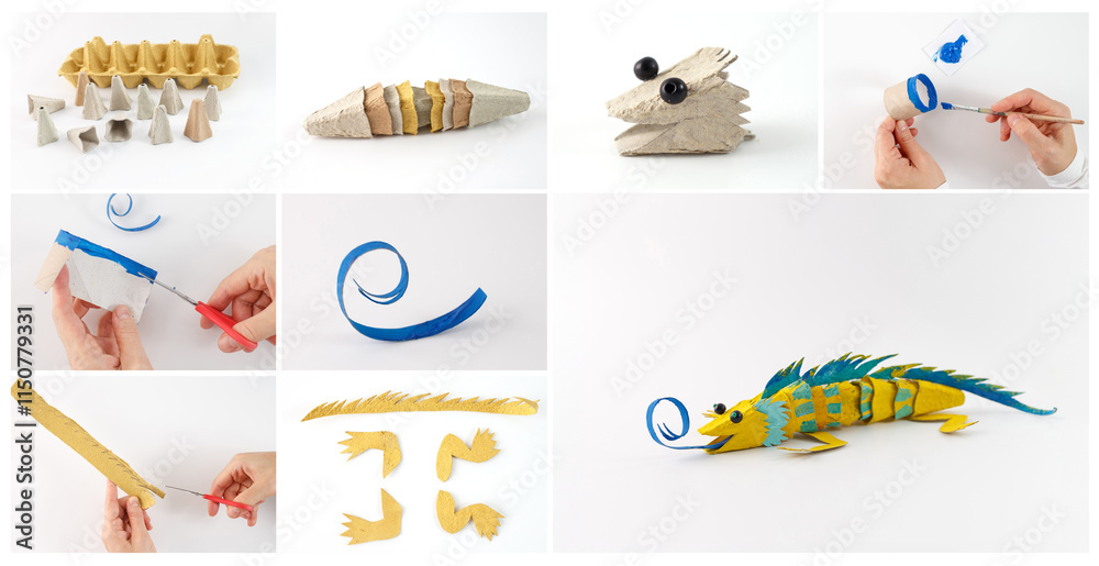 Step-by-step tutorial for crafting a colorful lizard from recycled ...