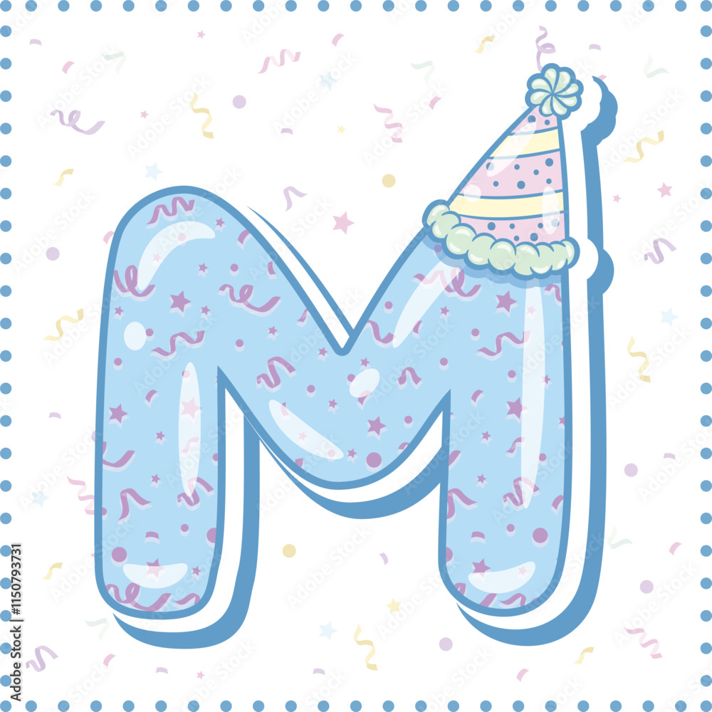 Happy Birthday English alphabet letter M in cute pastel coloring with a ...