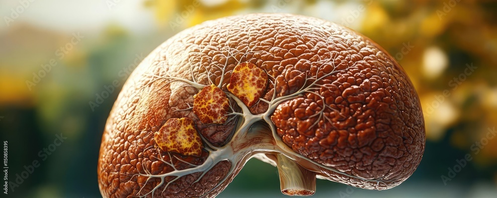 Liver disease concept. Highly detailed close-up of a human kidney ...