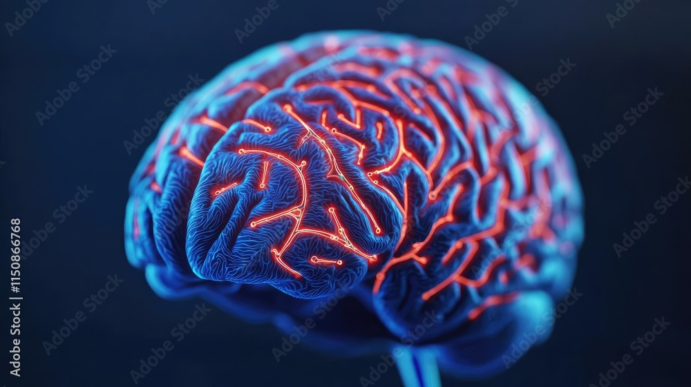 Depression disease concept. A detailed close-up image of a human brain ...