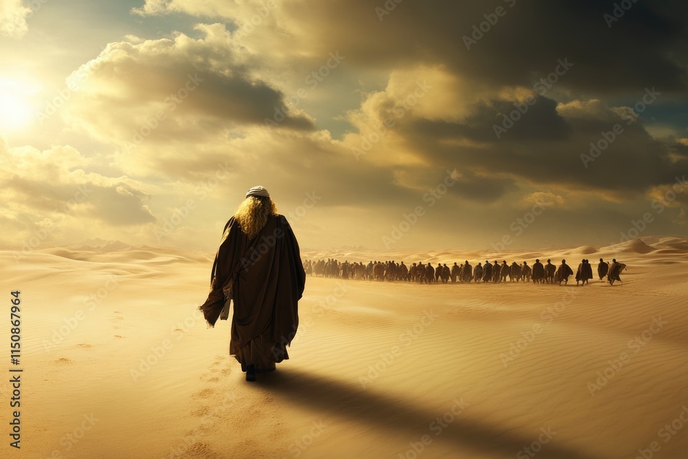 Moses leads - depiction of biblical journey of Jews through he desert ...