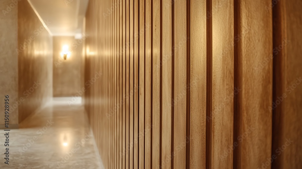 Wooden wall panels with vertical grooves, creating an elegant contrast ...