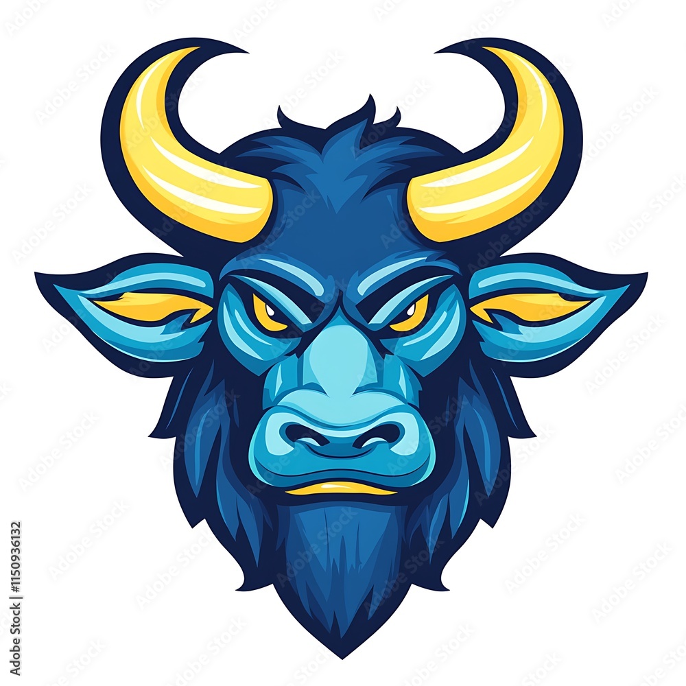 Angry Blue Bull Mascot Head. Powerful Animal Logo Design. Stock ...