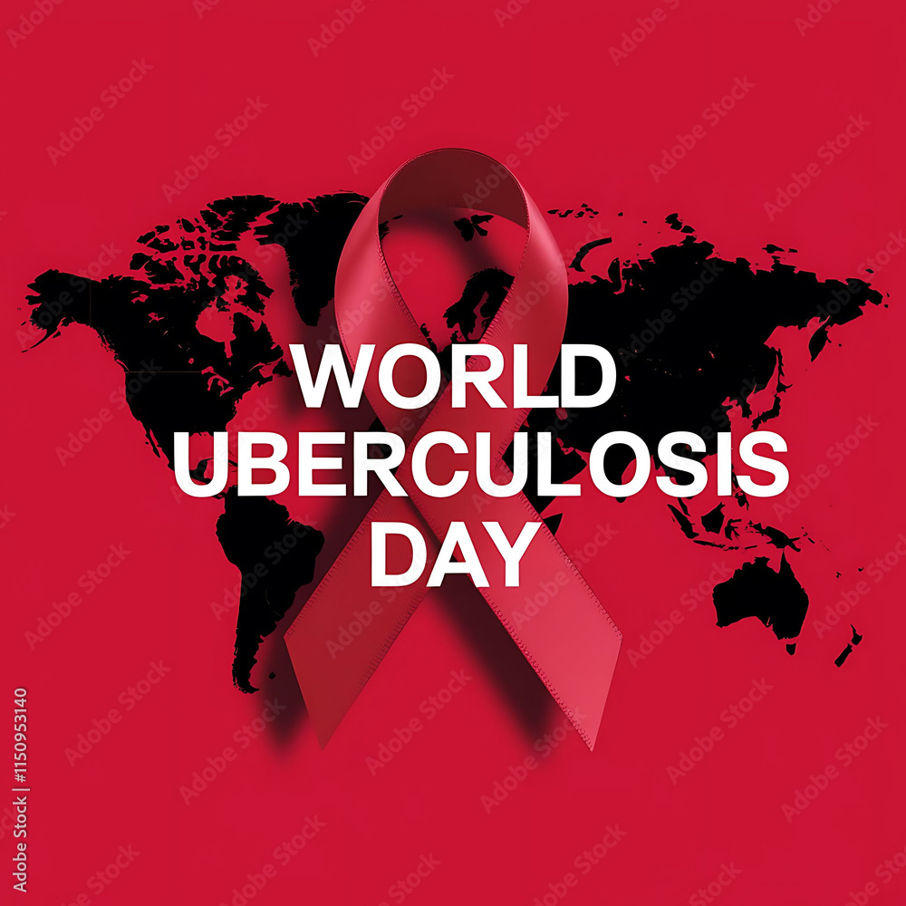 Red awareness ribbon for world tuberculosis day a deep red background ...