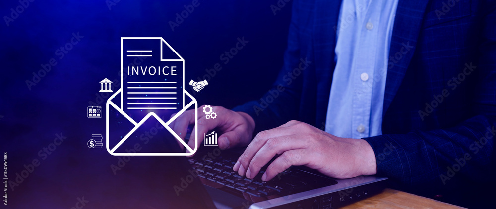 Invoice and online digital statements concept, using touch with invoice ...