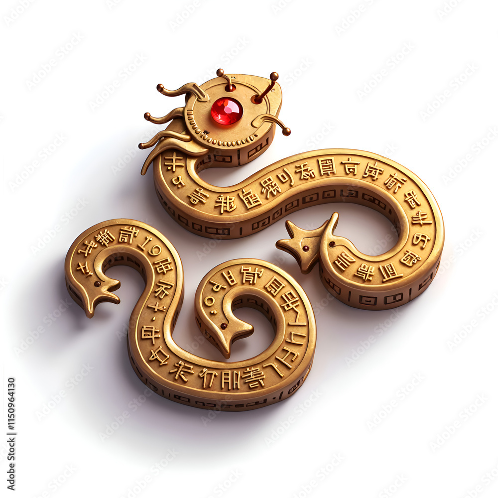 Golden serpent amulet with ruby eye and ancient symbols for mystical ...