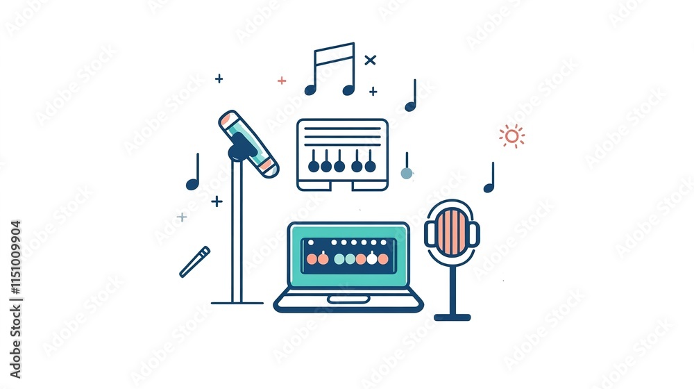 Minimalist and Unique Line Icons Representing Audio and Music Concepts ...