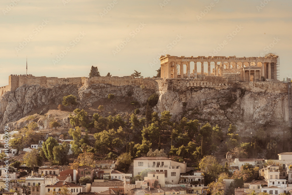 Athens, Attica - GR - Oct 27, 2024 Sunrise over the Acropolis of Athens, an ancient citadel ...
