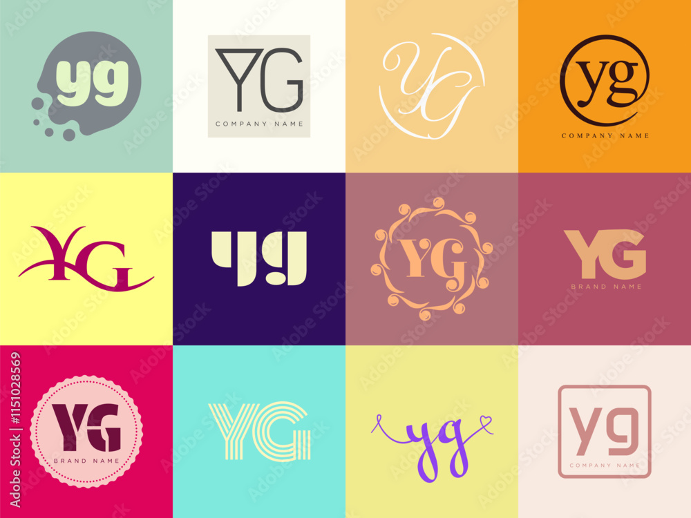 YG logo company template. Letter y and g logotype. Set different ...