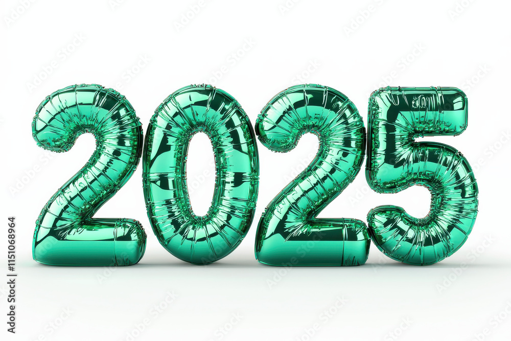 Metallic green 2025 in bold glowing typography isolated design on white ...