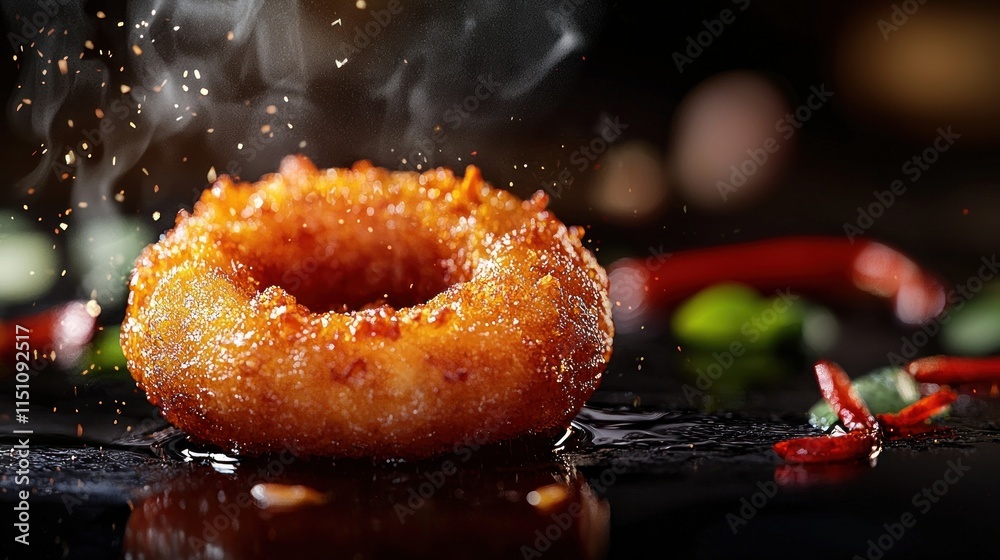 Photorealistic Side View of Crispy Medu Vada with Spices and Herbs on ...