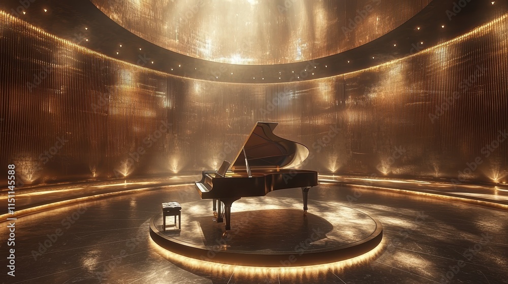 Artistic concept luxurious venue with rotating grand piano and high ...