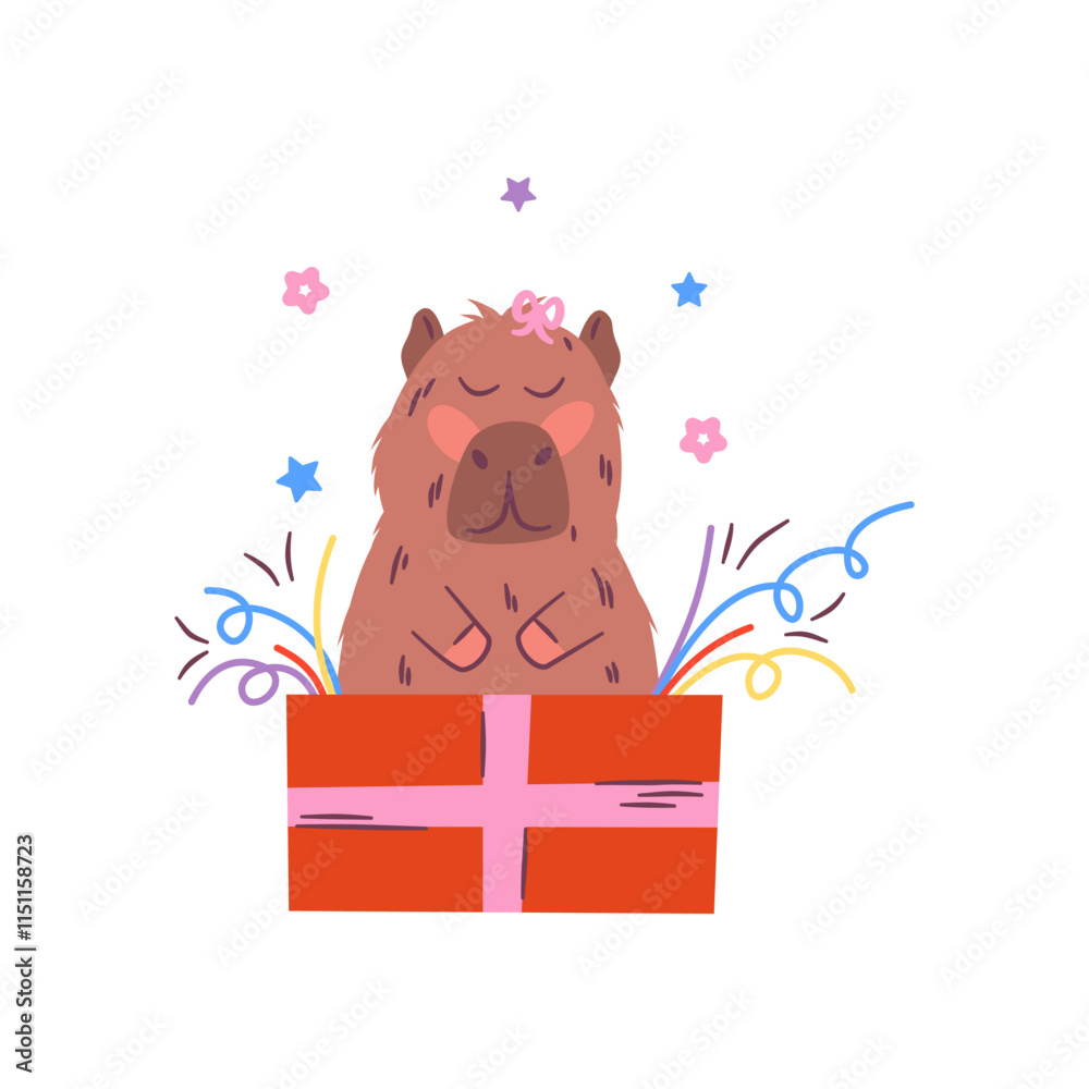 Capybara baby fun with star and heart. Animal capybara comic sticker ...
