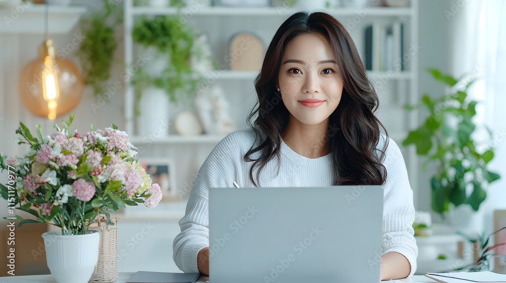 Professional Asian Woman Studying Online Taking Notes During Remote ...