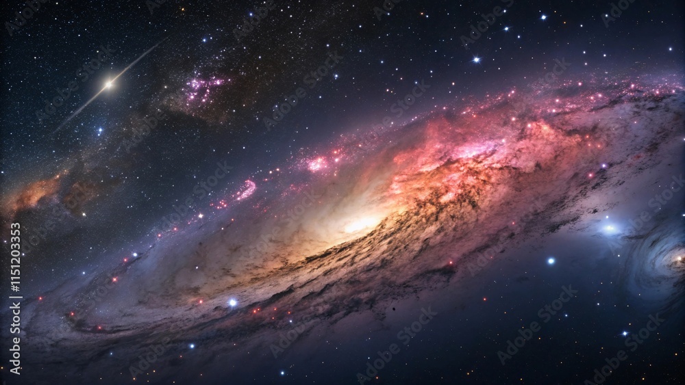 360 degree equirectangular projection space background with nebula and ...